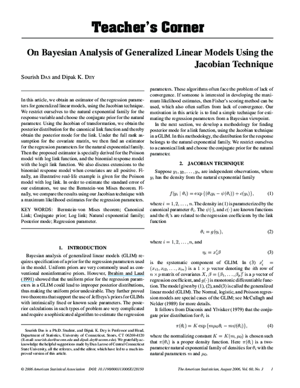 (PDF) On Bayesian Analysis of Generalized Linear Models Using the Jacobian Technique