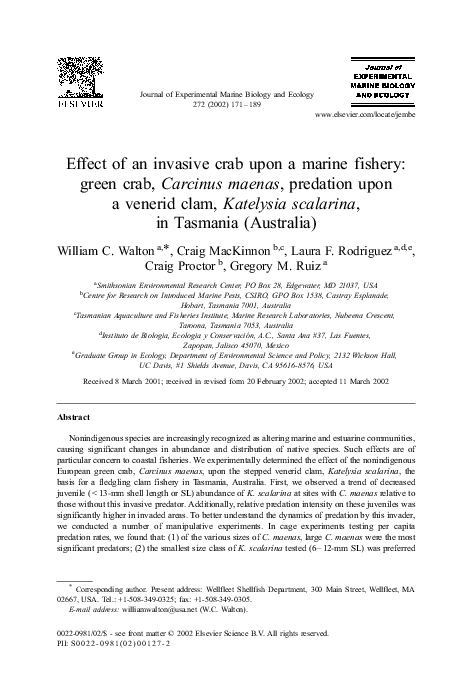 (PDF) Effect of an invasive crab upon a marine fishery: green crab ...