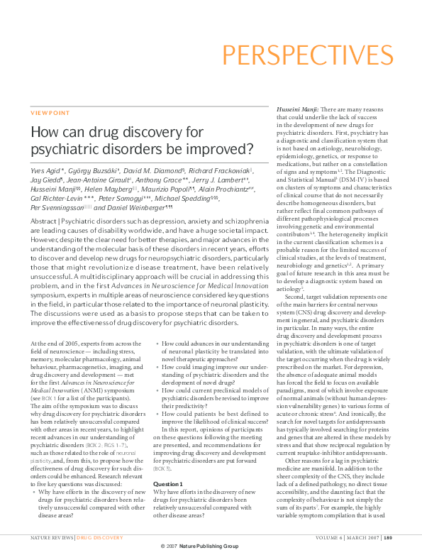 (PDF) How can drug discovery for psychiatric disorders be improved?