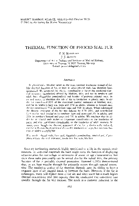 (PDF) Thermal Function of Phocid Seal Fur