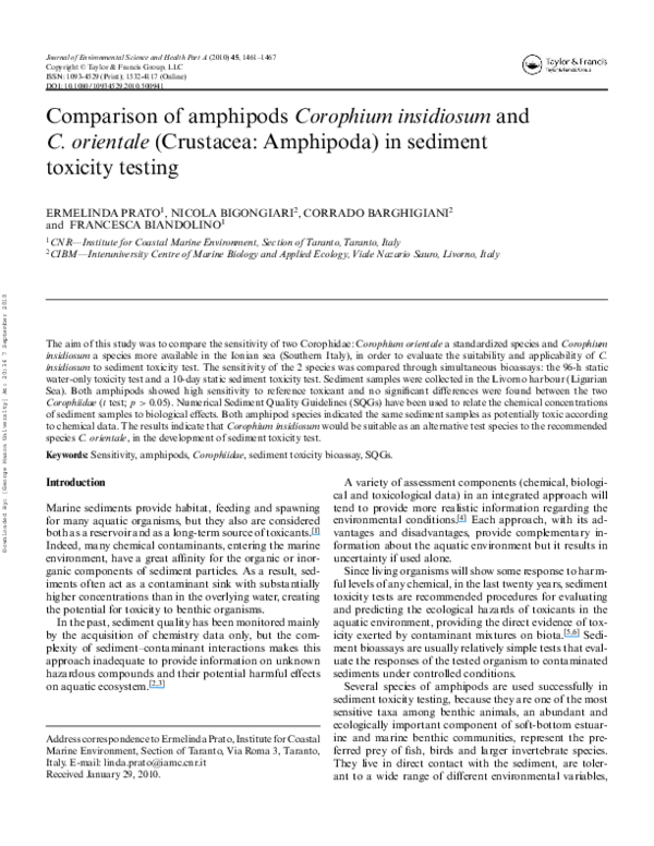 (PDF) Sediment Toxicity Tests Using Two Species of Marine Amphipods ...