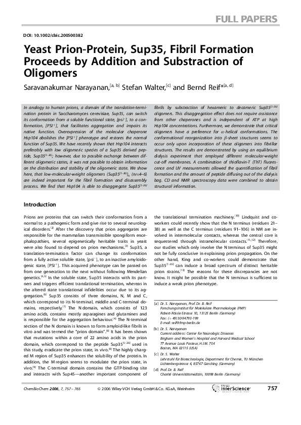 (PDF) Yeast Prion-Protein, Sup35, Fibril Formation Proceeds by Addition ...
