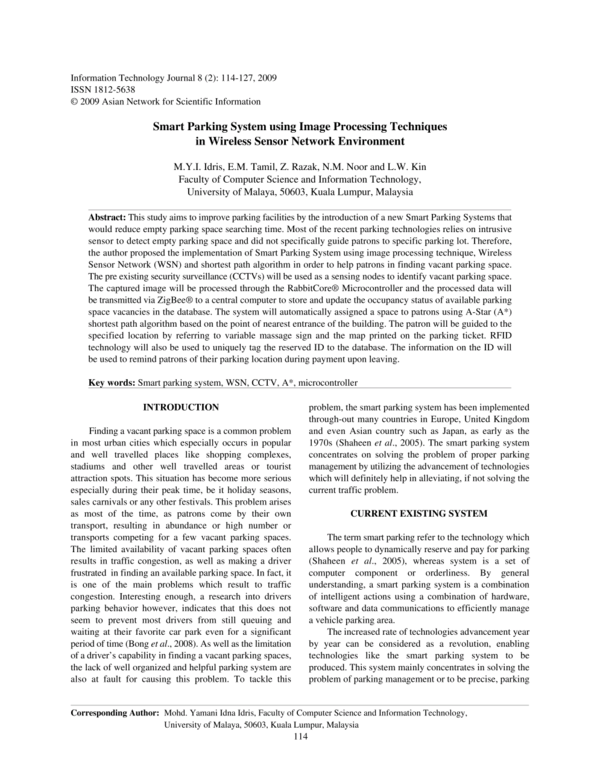 (PDF) Smart Parking System using Image Processing Techniques in Wireless Sensor Network Environment