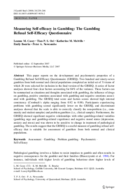 (PDF) Measuring Self-efficacy in Gambling: The Gambling Refusal Self ...