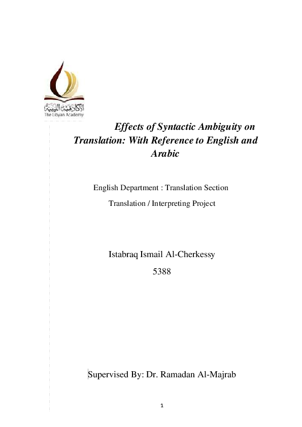 (PDF) Effects of Syntactic Ambiguity Upon Translation : With Reference ...