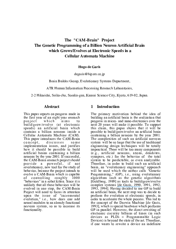 (PDF) The "CAM-Brain" Project The Genetic Programming of a Billion ...