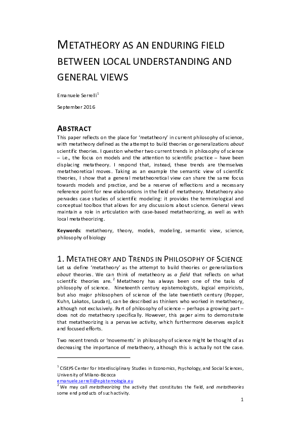 (PDF) Metatheory as an enduring field between local understanding and ...