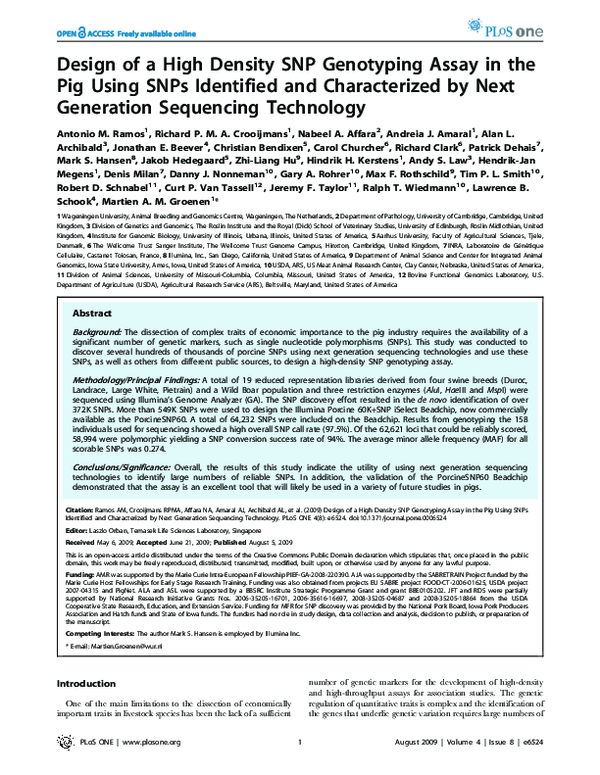 (PDF) Design of a high density SNP genotyping assay in the pig using ...