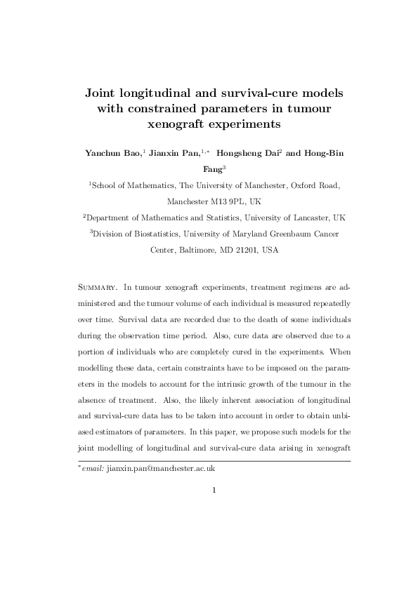 (PDF) Joint longitudinal and survival-cure models in tumour xenograft ...