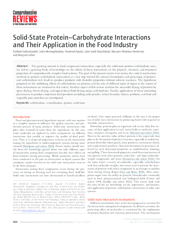 (PDF) Solid-State Protein-Carbohydrate Interactions and Their Application in the Food Industry