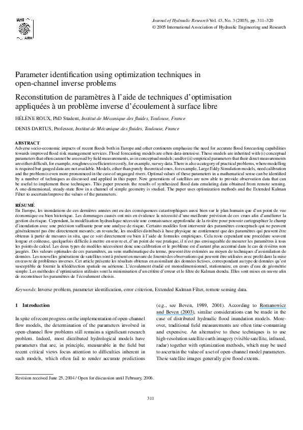 (PDF) Parameter identification using optimization techniques in open-channel inverse problems