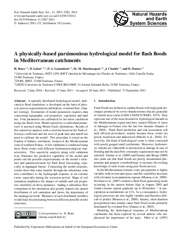 (PDF) A physically-based parsimonious hydrological model for flash floods in Mediterranean ...