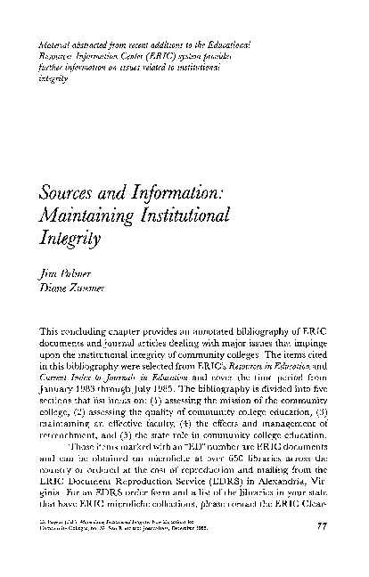 (PDF) Sources and information: Maintaining institutional integrity