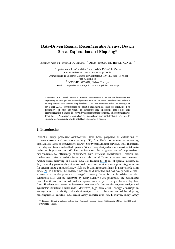 Pdf Data Driven Regular Reconfigurable Arrays Design Space Exploration And Mapping