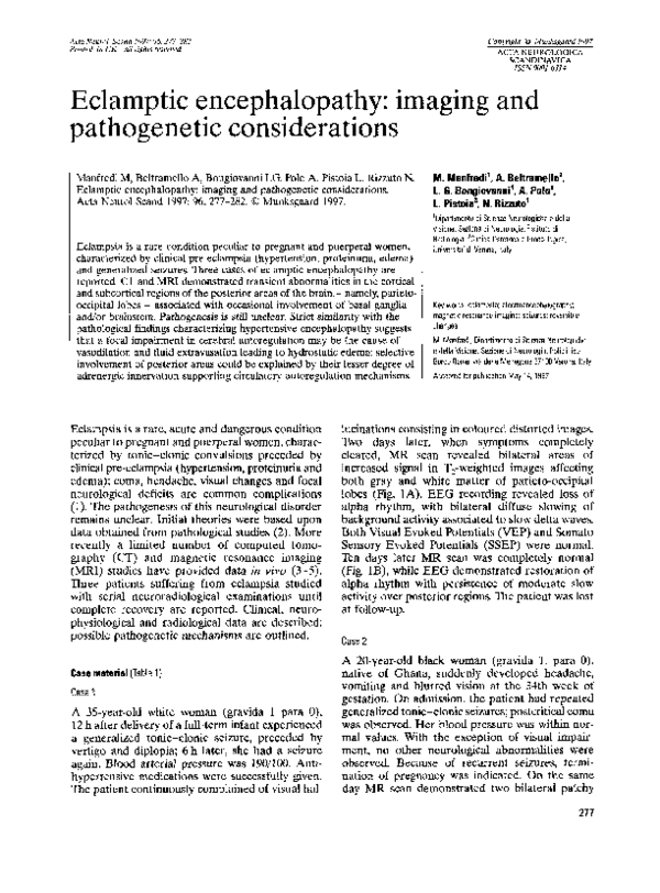 (PDF) Eclamptic encephalopathy: imaging and pathogenetic considerations