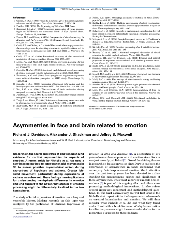 (PDF) Asymmetries in face and brain related to emotion