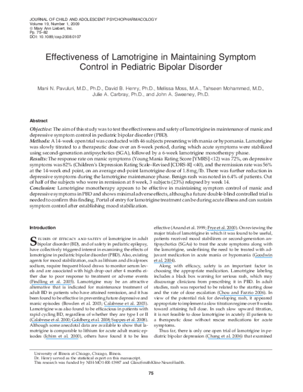 (PDF) Effectiveness of Lamotrigine in Maintaining Symptom Control in ...