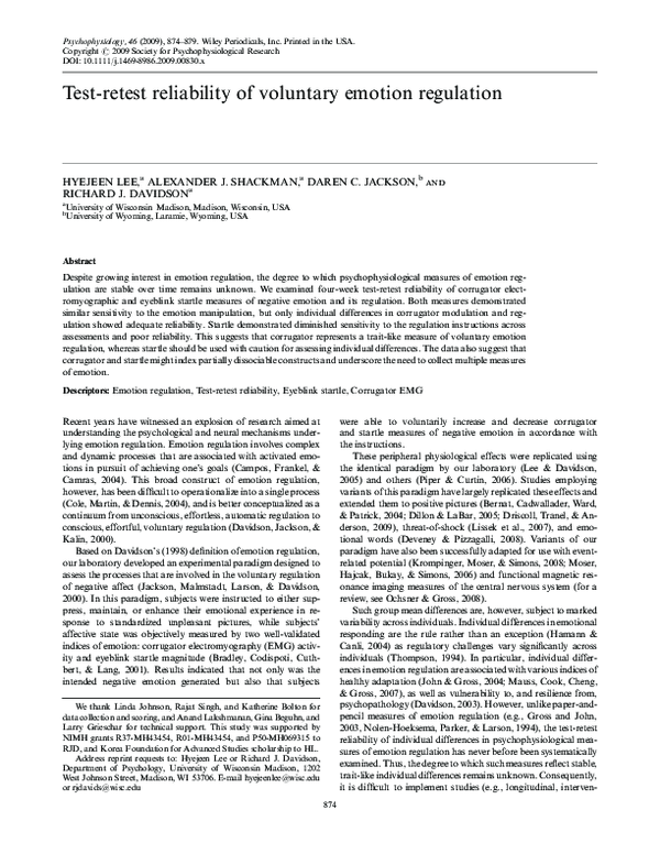 (PDF) Test-retest reliability of voluntary emotion regulation