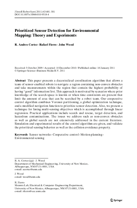 (PDF) Prioritized Sensor Detection for Environmental Mapping: Theory and Experiments