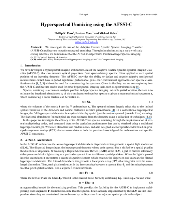 (PDF) Hyperspectral Unmixing using the AFSSI-C