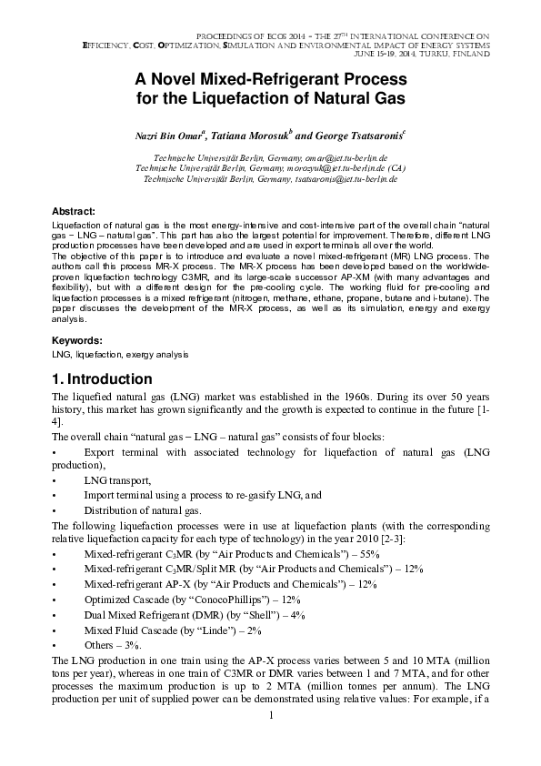 (PDF) A Novel Mixed-Refrigerant Process for the Liquefaction of Natural Gas