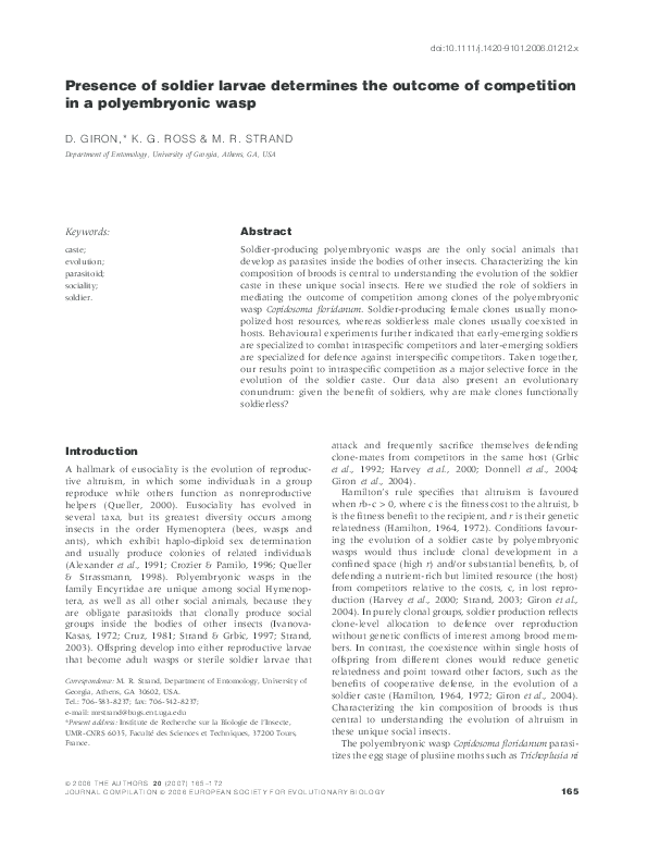 (PDF) Presence of soldier larvae determines the outcome of competition ...