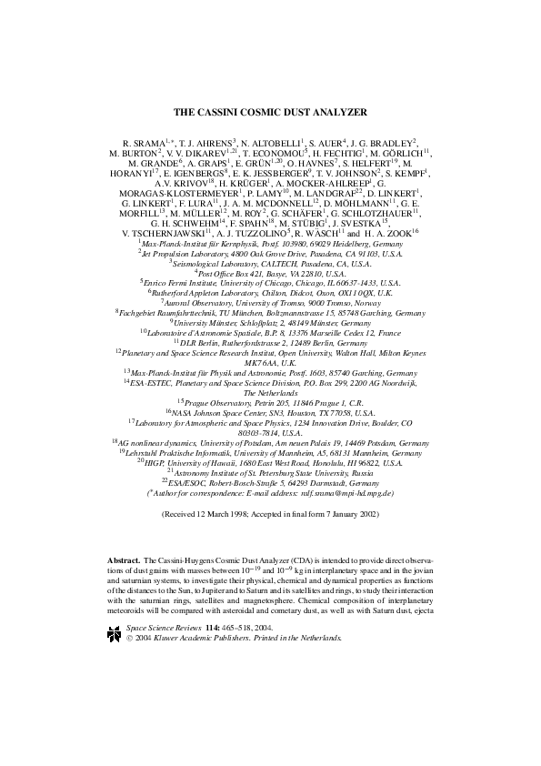 (PDF) The Cassini Cosmic Dust Analyzer