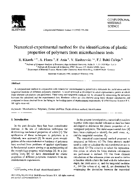 (PDF) Numerical-experimental method for the identification of plastic properties of polymers ...