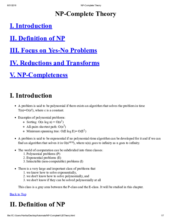 (PDF) NP-Complete Theory | harika rodda - Academia.edu