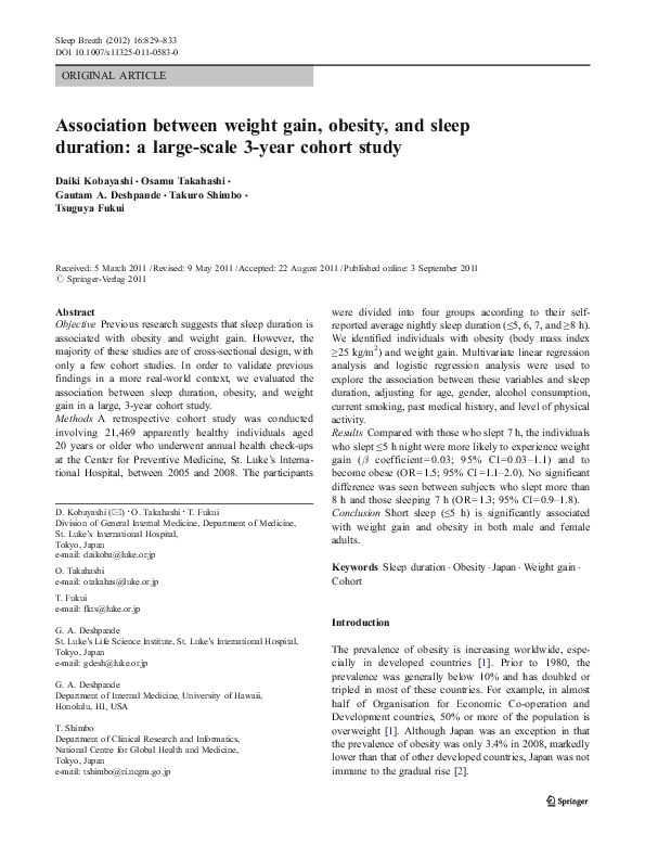(PDF) Association between weight gain, obesity, and sleep duration: a ...