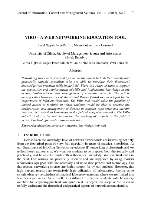 (PDF) Viro – a Web Networking Education Tool