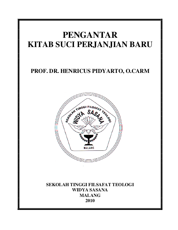 (PDF) PENGANTAR KITAB SUCI PERJANJIAN BARU SEKOLAH TINGGI FILSAFAT ...