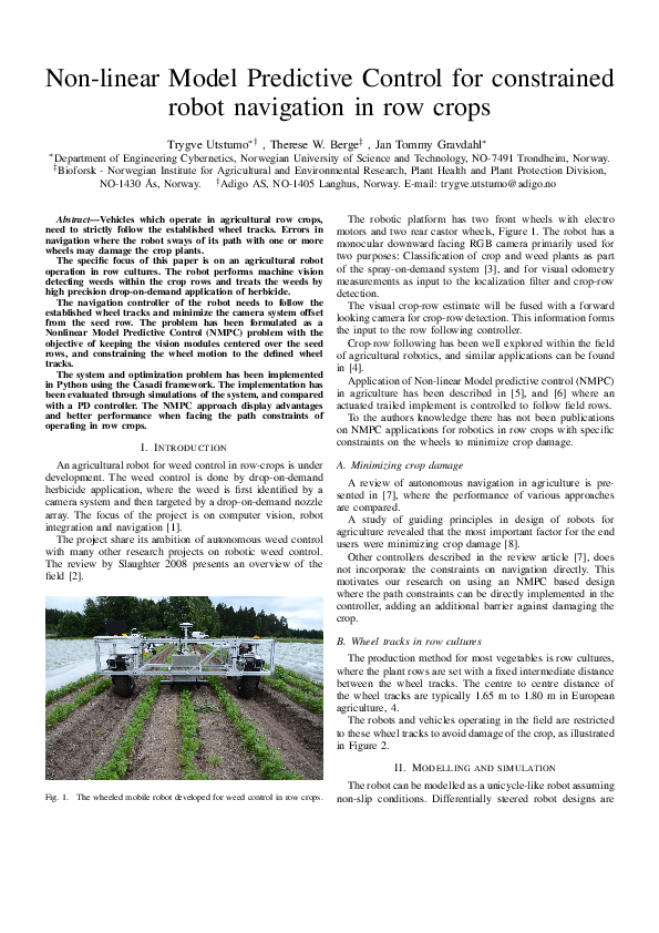 Pdf Non Linear Model Predictive Control For Constrained Robot Navigation In Row Crops 