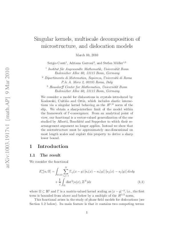 (PDF) Singular Kernels, Multiscale Decomposition of Microstructure, and Dislocation Models