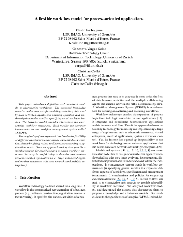 (PDF) A Flexible Workflow Model for Process-Oriented Applications