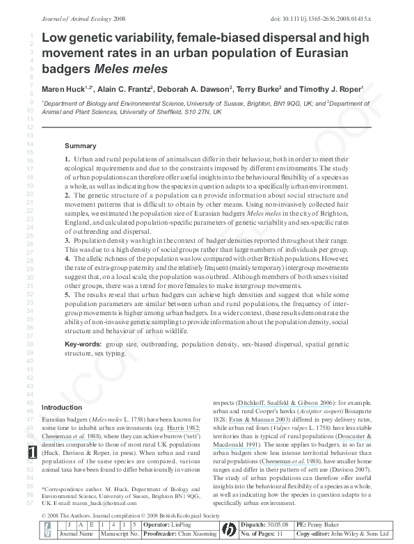 (PDF) Low genetic variability, female-biased dispersal and high ...