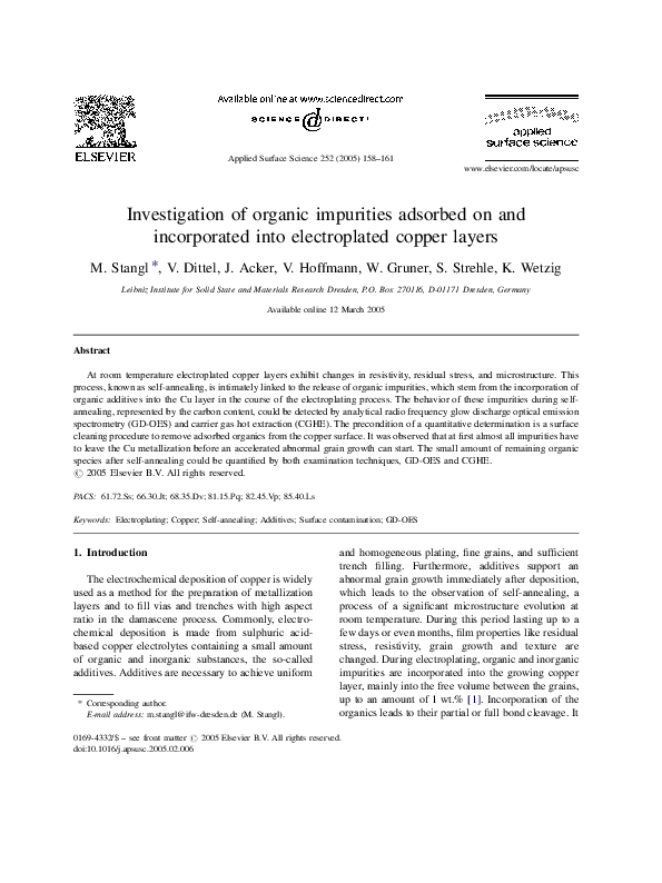 (PDF) Investigation of organic impurities adsorbed on and incorporated ...