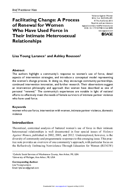 (PDF) Facilitating Change: A Process of Renewal for Women Who Have Used ...