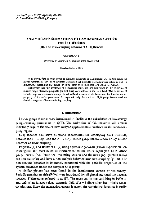 Pdf Analytic Approximations To Hamiltonian Lattice Field Theories Ii The Weak Coupling