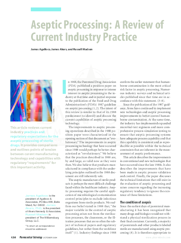 (PDF) Aseptic Processing: A Review of Current Industry Practice