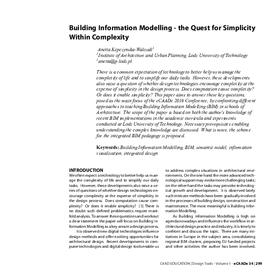 Building Information Modelling -the Quest for Simplicity Within Complexity