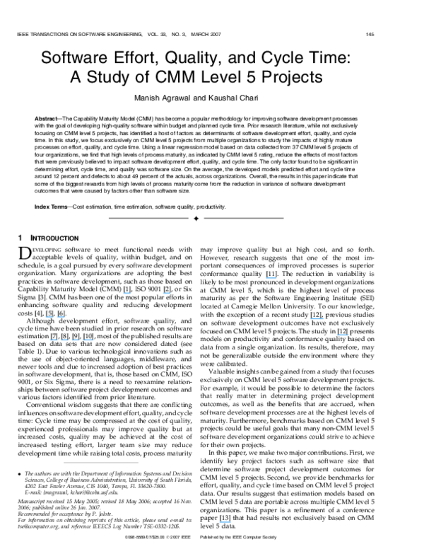 (PDF) Software Effort, Quality, and Cycle Time: A Study of CMM Level 5 Projects