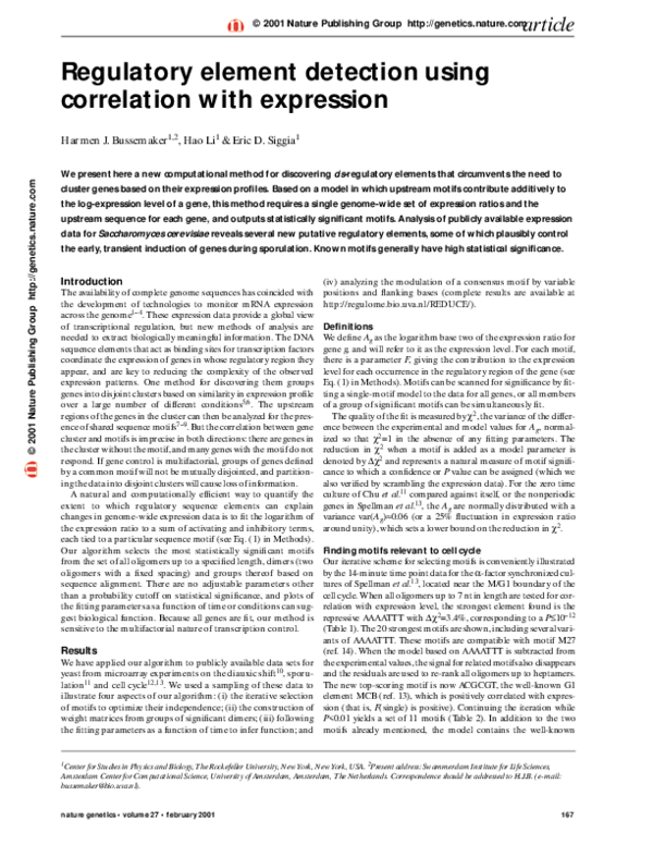 (PDF) Regulatory element detection using correlation with expression
