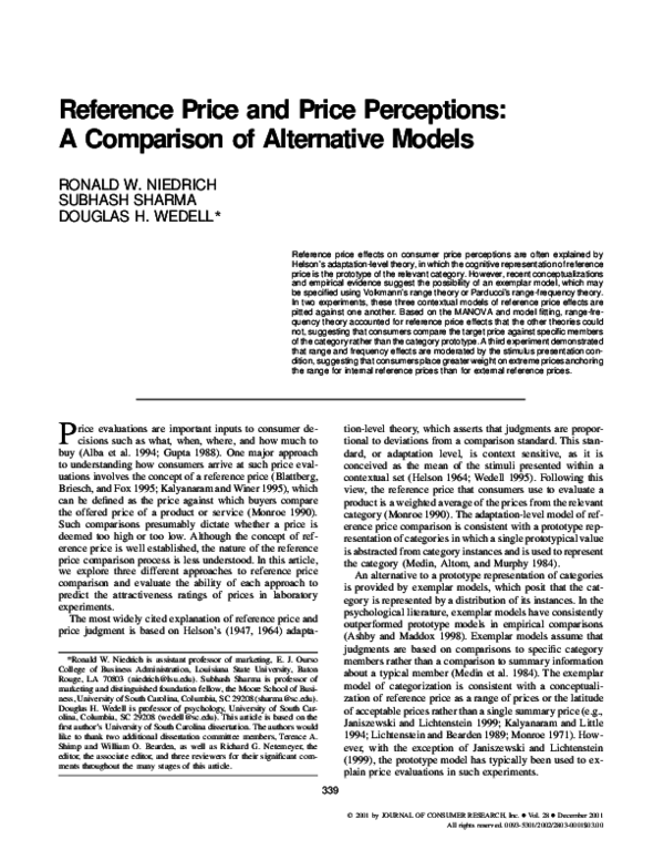 (PDF) Reference Price and Price Perceptions: A Comparison of Aitemative ...