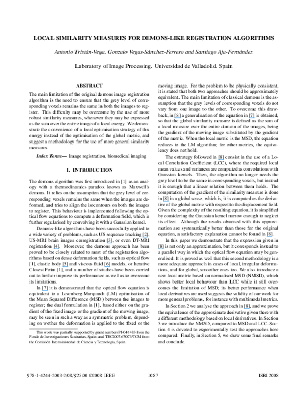 Pdf Local Similarity Measures For Demons Like Registration Algorithms