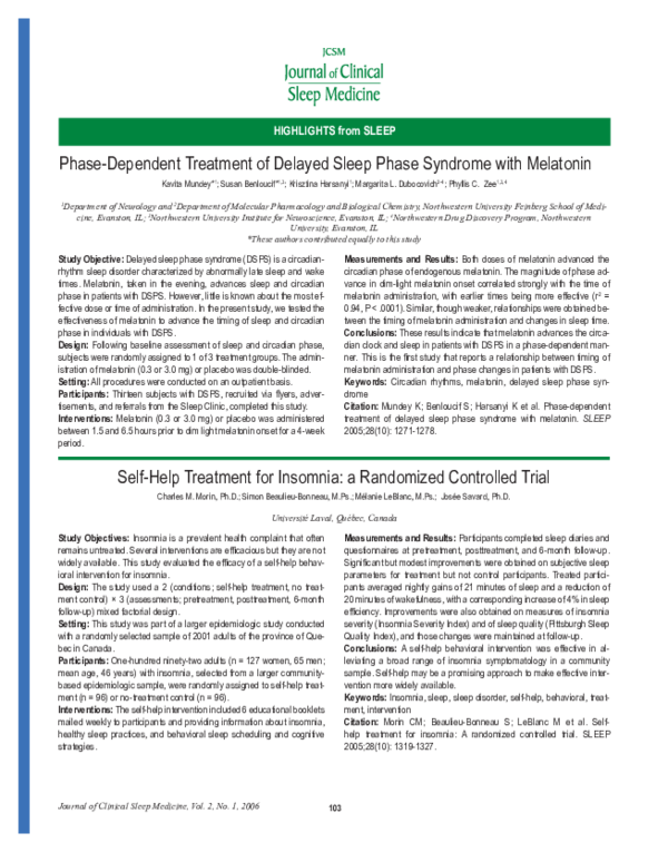 (PDF) Phase-dependent treatment of delayed sleep phase syndrome with ...