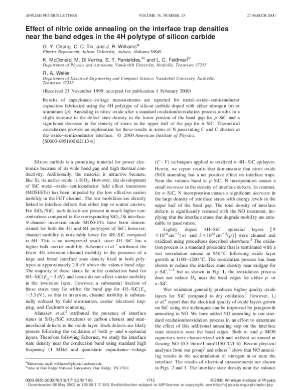 (PDF) Effect of nitric oxide annealing on the interface trap densities near the band edges in ...