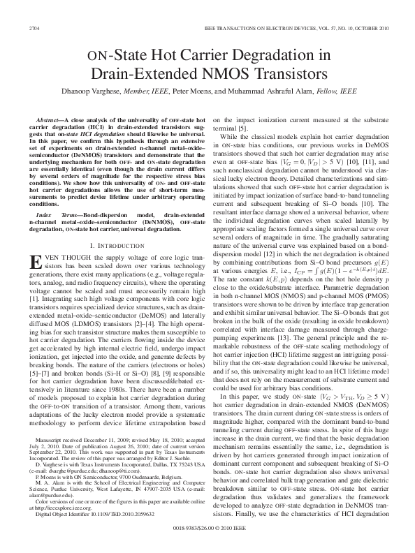 (PDF) on-State Hot Carrier Degradation in Drain-Extended NMOS Transistors
