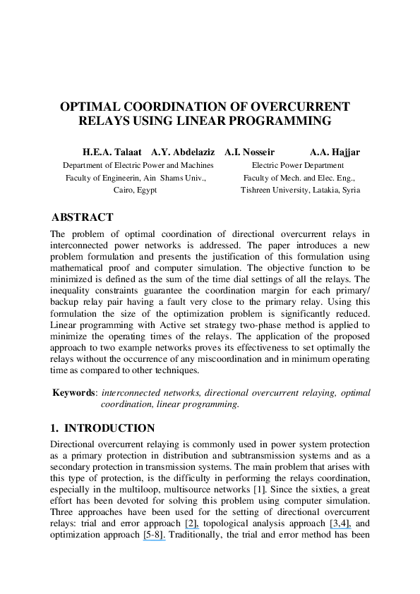 Pdf Optimal Coordination Of Over Current Relays Using Modified Differential Evolution Algorithms