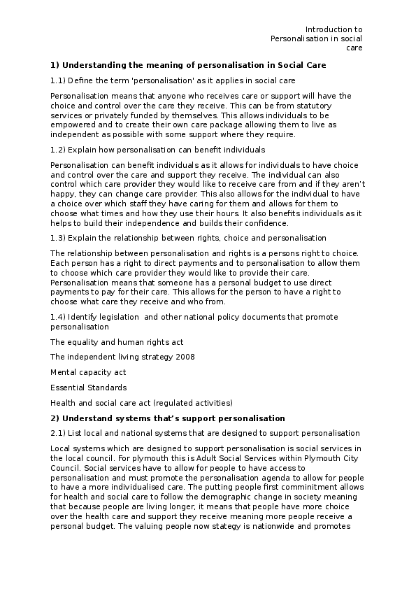 (DOC) Introduction of personalisation in Social Care